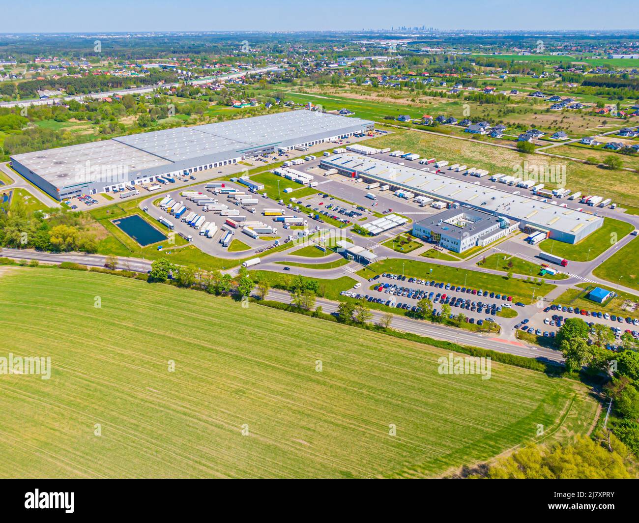 Aerial view of warehouse storages or industrial factory or logistics ...