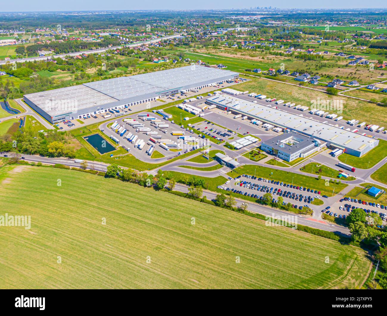 Aerial view of warehouse storages or industrial factory or logistics ...
