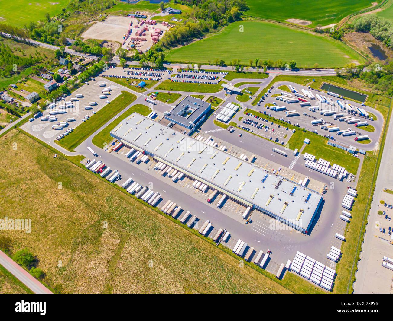 Aerial view of warehouse storages or industrial factory or logistics ...