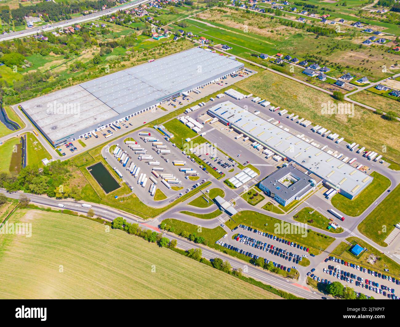 Aerial view of warehouse storages or industrial factory or logistics ...