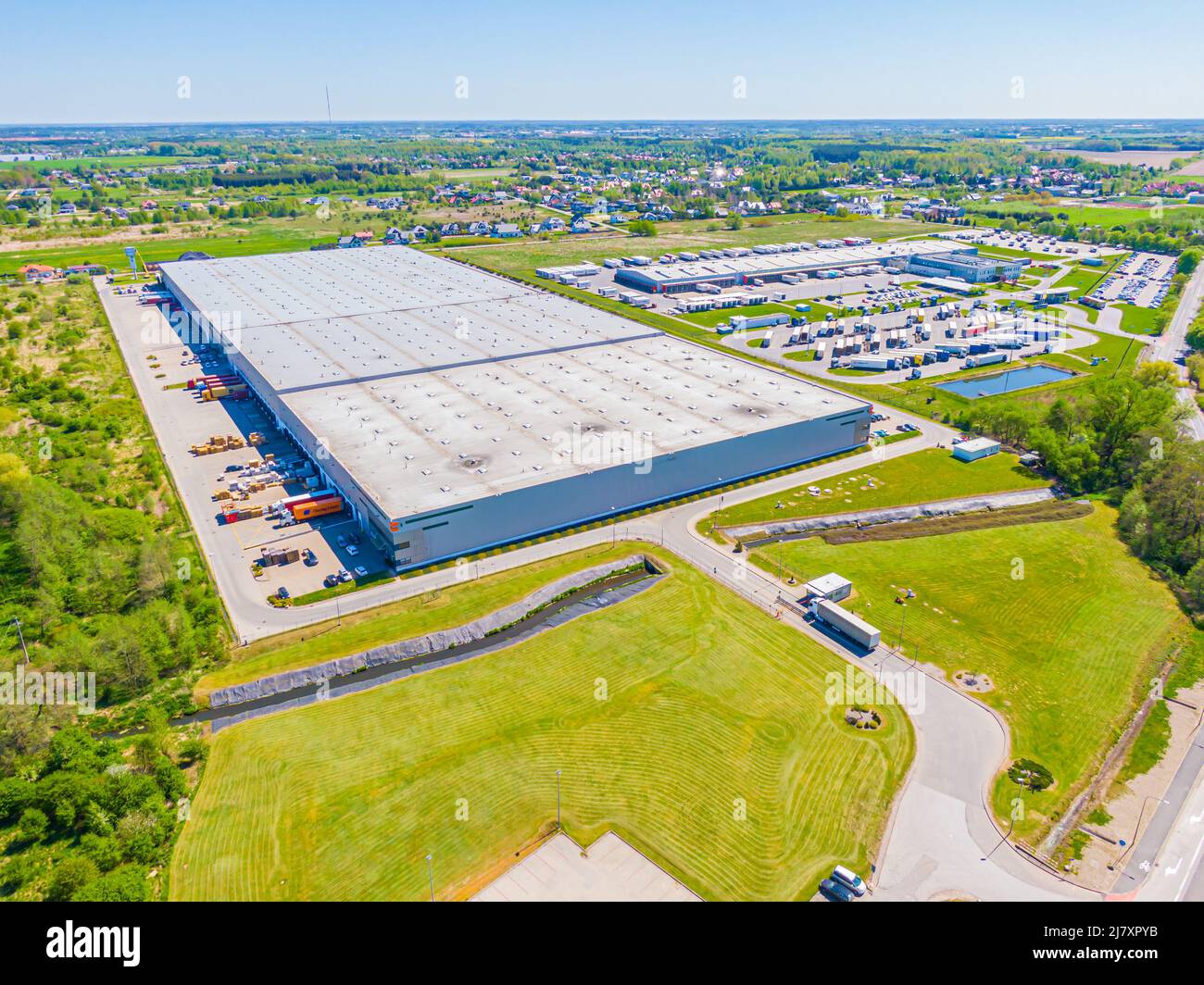 Aerial view of warehouse storages or industrial factory or logistics ...