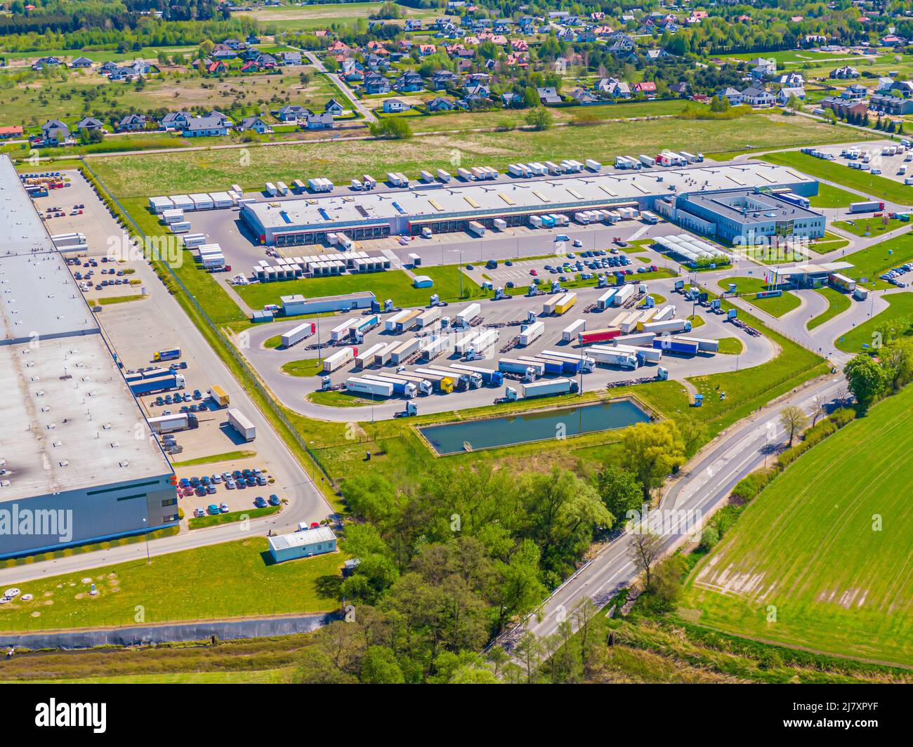 Aerial view of warehouse storages or industrial factory or logistics ...
