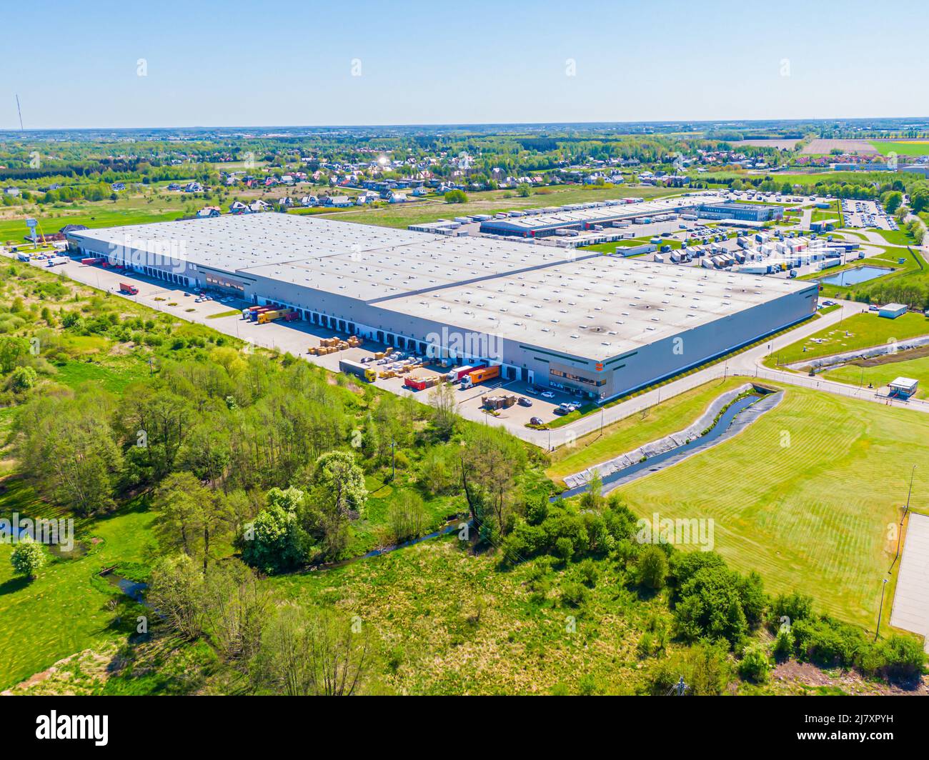Aerial view of warehouse storages or industrial factory or logistics ...