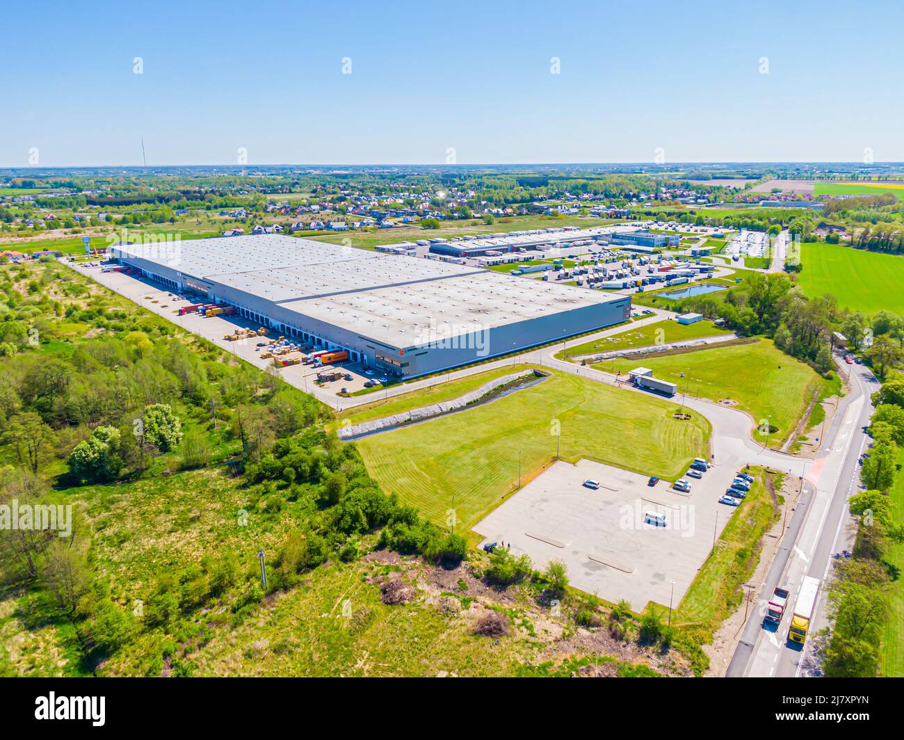 Aerial view of warehouse storages or industrial factory or logistics ...