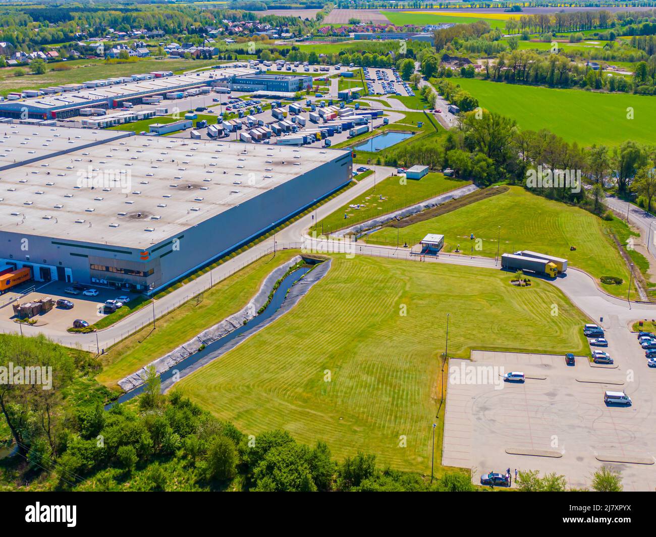 Aerial view of warehouse storages or industrial factory or logistics ...