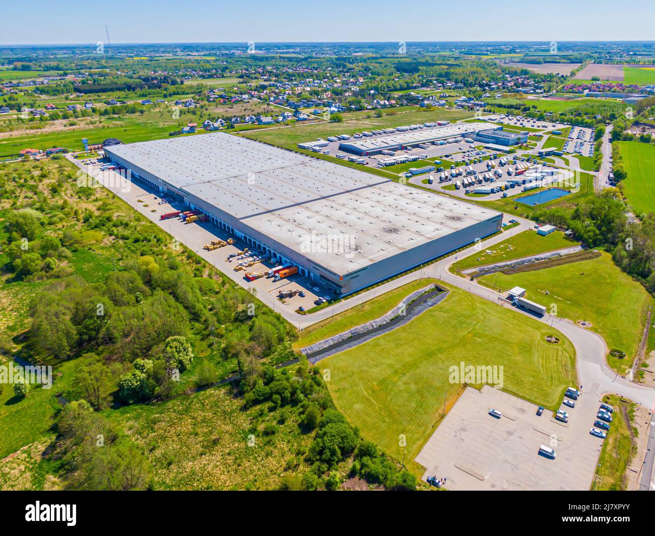 Aerial view of warehouse storages or industrial factory or logistics ...