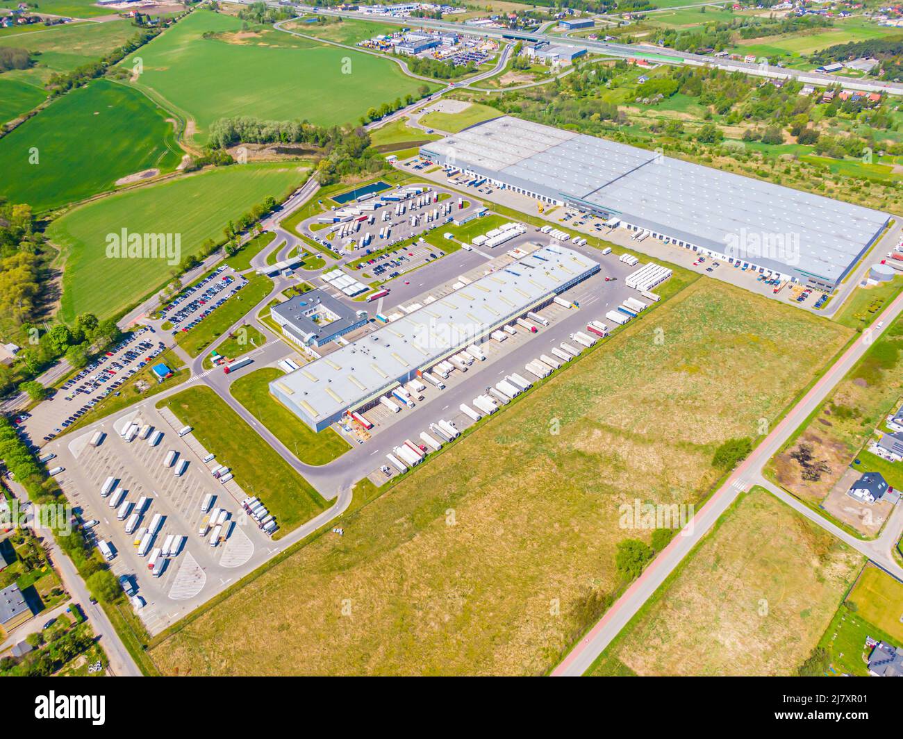 Aerial view of warehouse storages or industrial factory or logistics ...