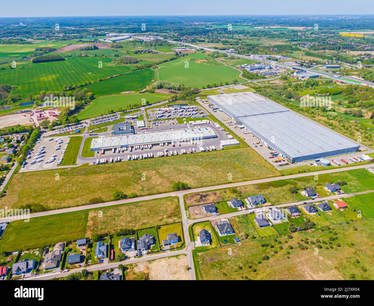 Aerial view of warehouse storages or industrial factory or logistics ...