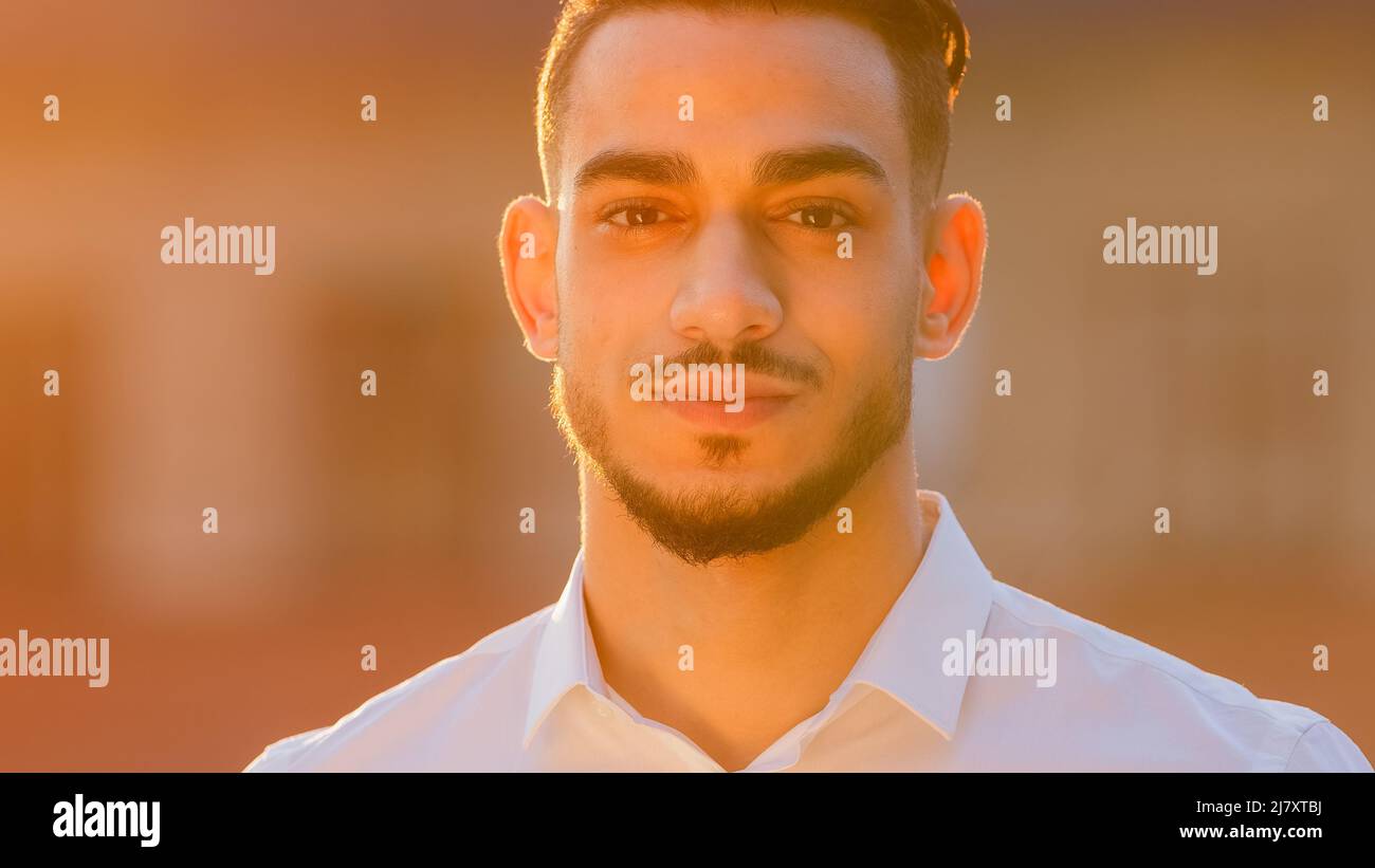 Portrait outdoors arabic hispanic spaniard business man boss leader guy ...