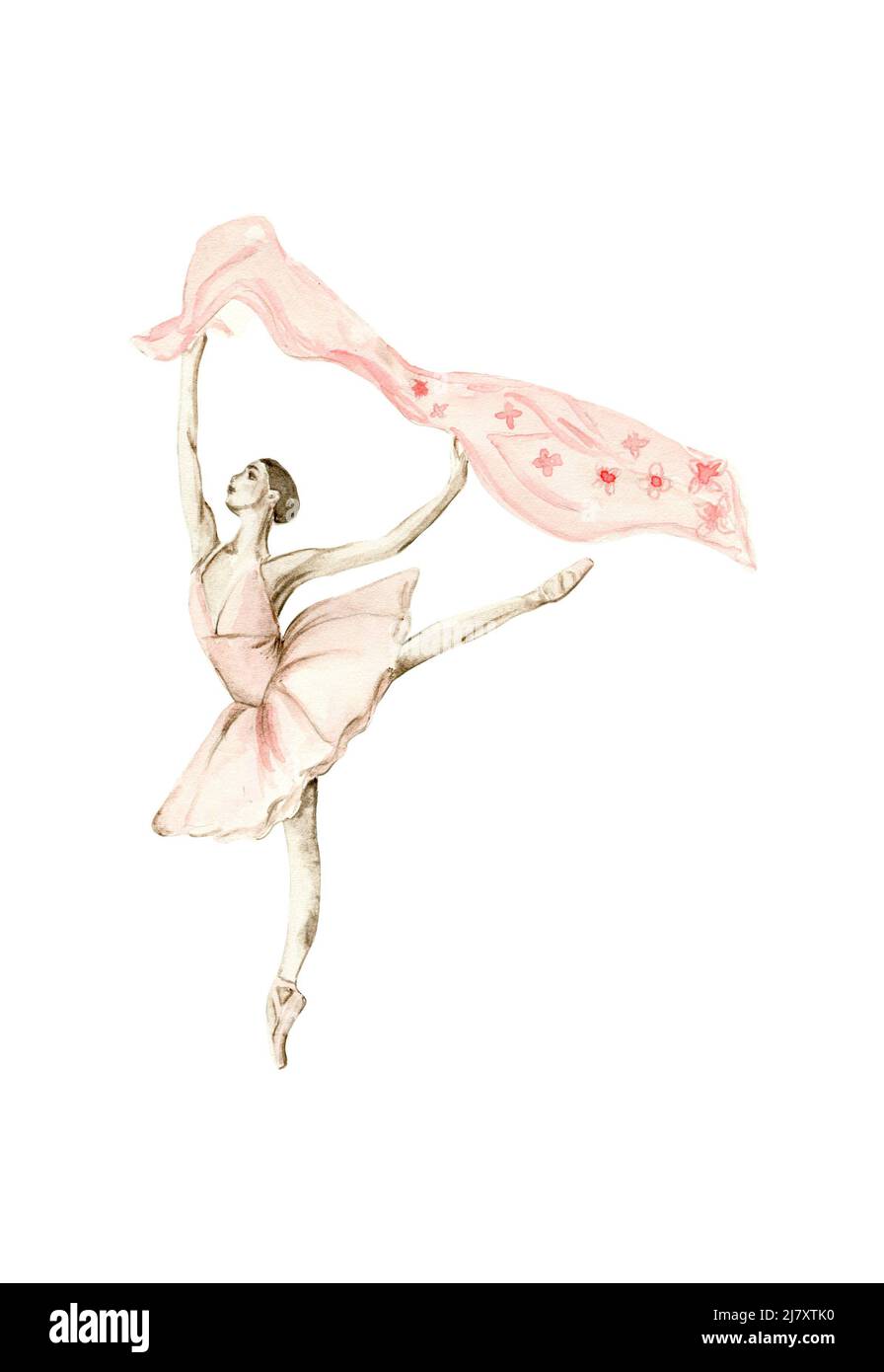 Watercolor dancing ballerina in pink Stock Photo - Alamy