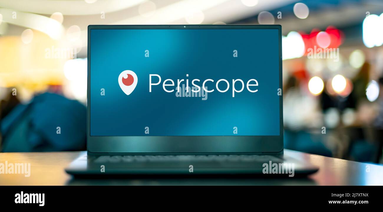 POZNAN, POL - APR 7, 2022: Laptop computer displaying logo of Periscope ...