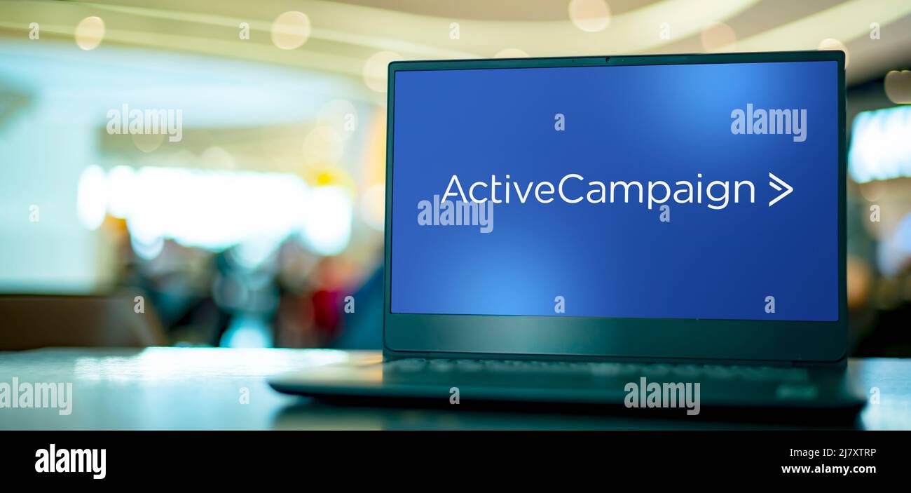 POZNAN, POL - APR 7, 2022: Laptop computer displaying logo of ...