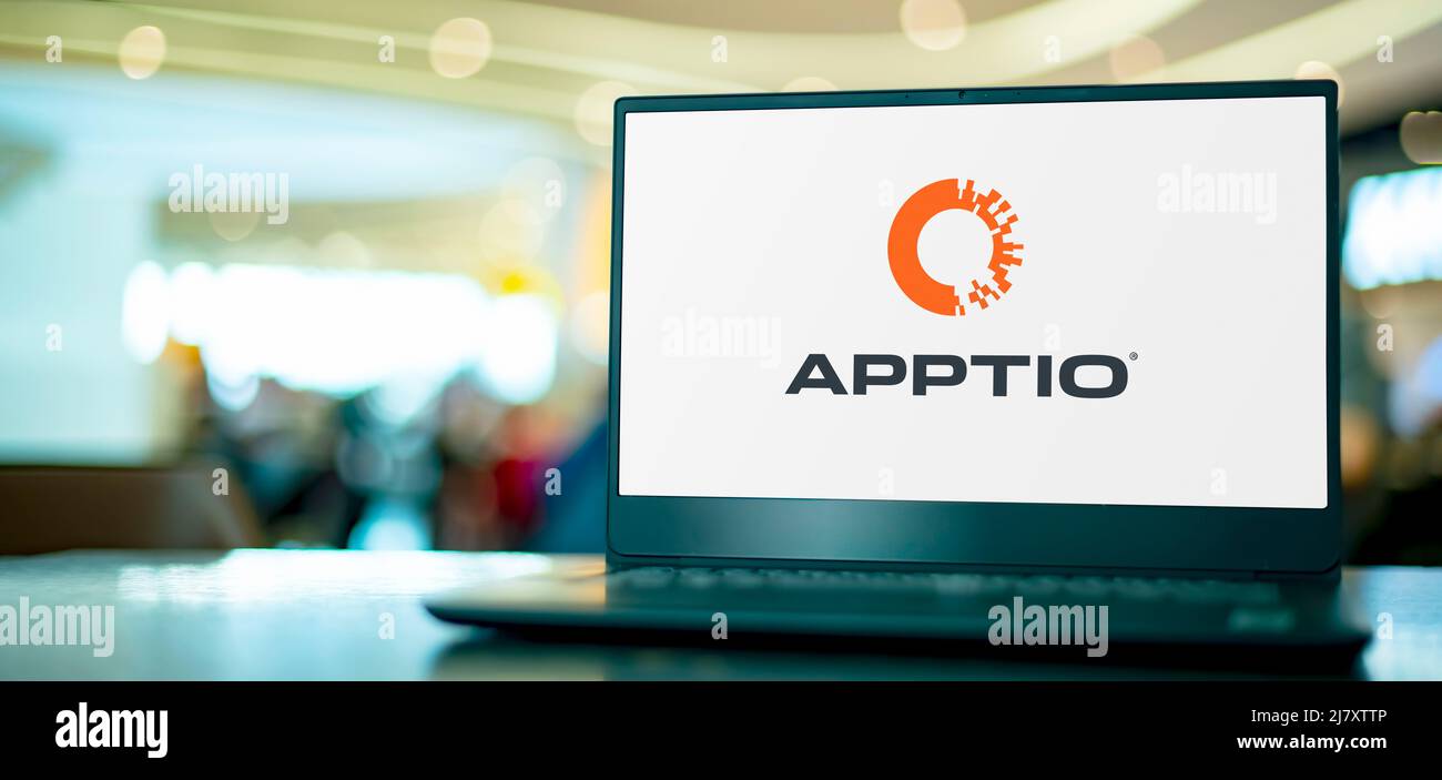 POZNAN, POL - APR 7, 2022: Laptop computer displaying logo of Apptio, a ...