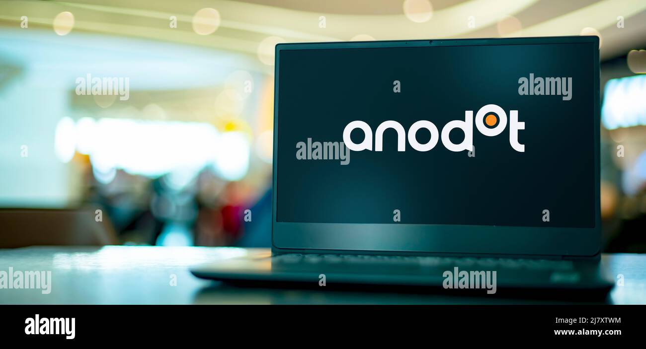 POZNAN, POL - APR 7, 2022: Laptop computer displaying logo of Anodot, a ...
