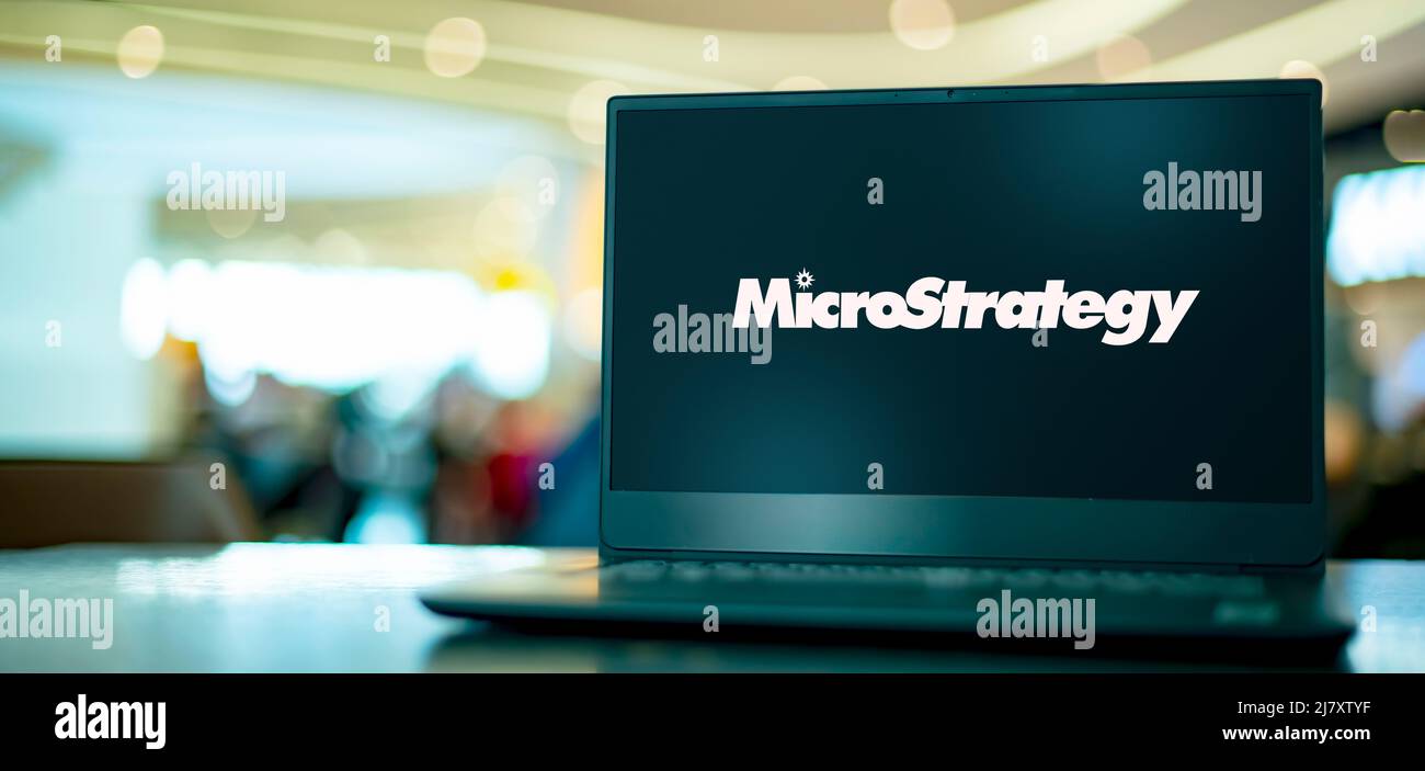 POZNAN, POL - APR 7, 2022: Laptop computer displaying logo of ...