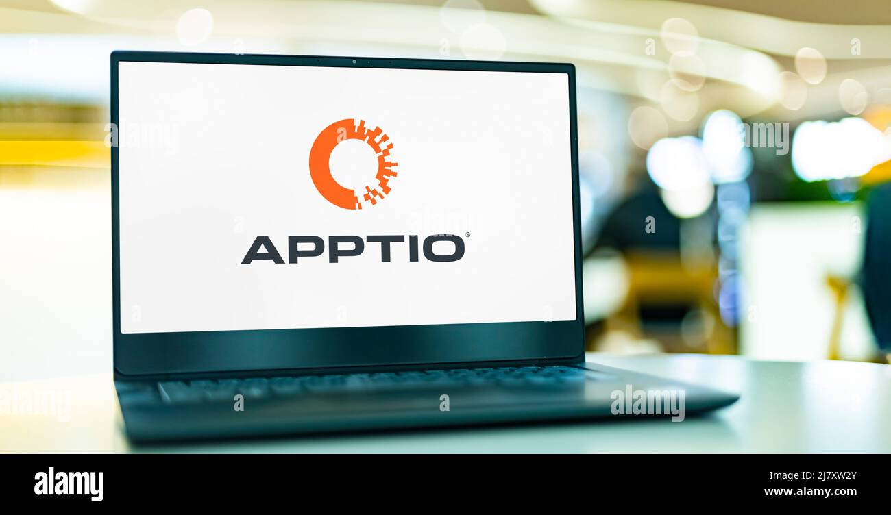 POZNAN, POL - APR 7, 2022: Laptop computer displaying logo of Apptio, a ...