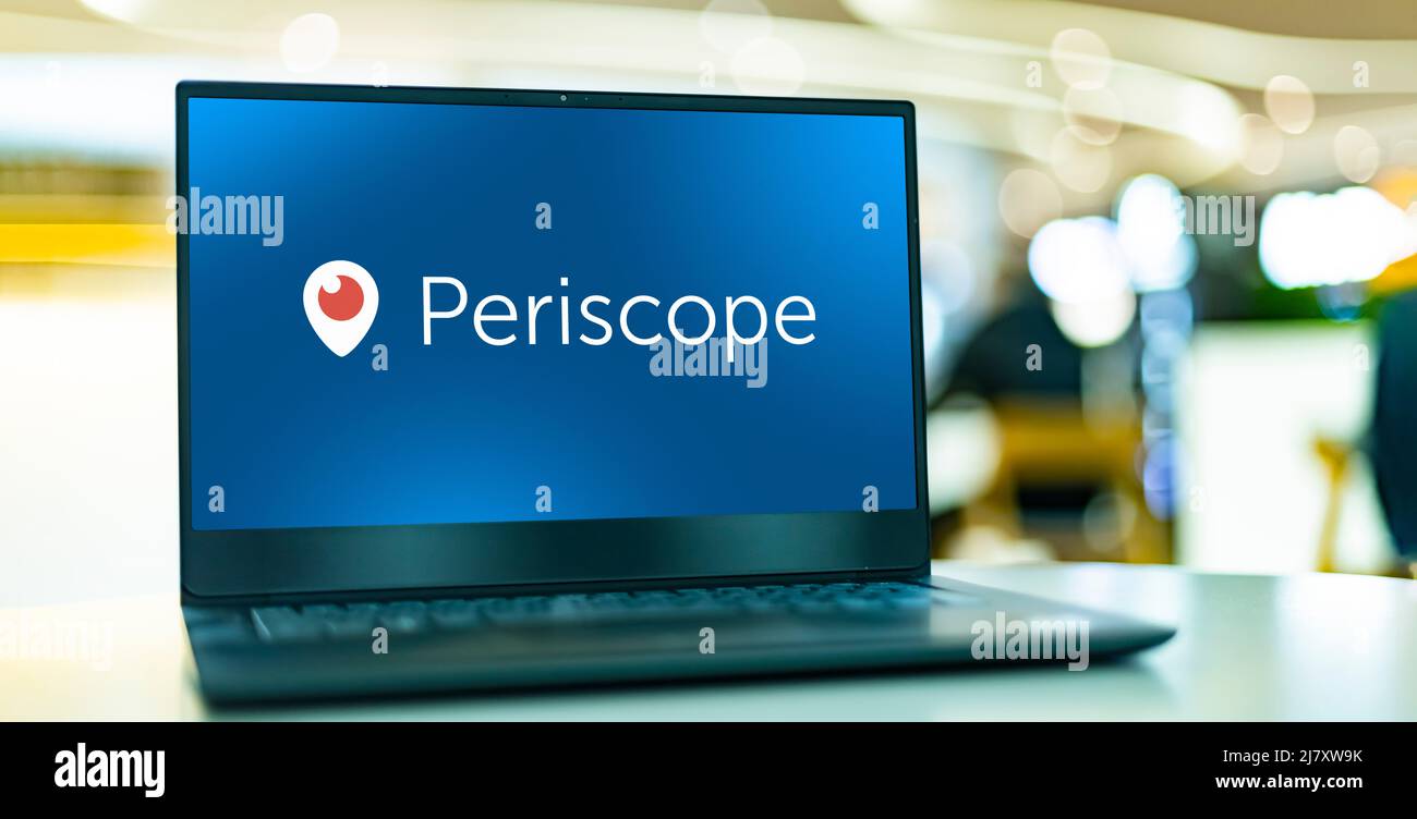 POZNAN, POL - APR 7, 2022: Laptop computer displaying logo of Periscope ...