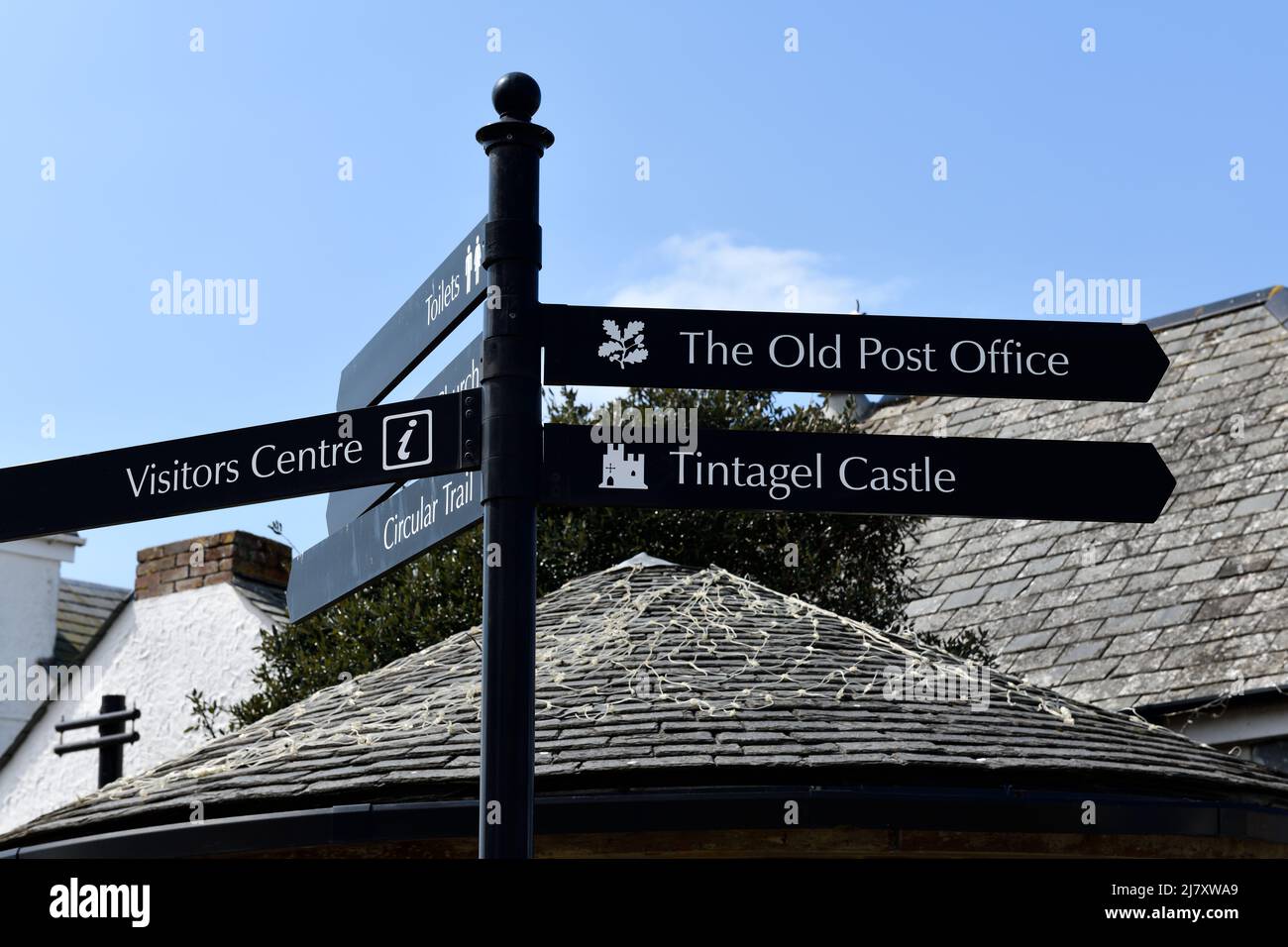 Sign Post in Tintagel Cornwall England uk Stock Photo - Alamy