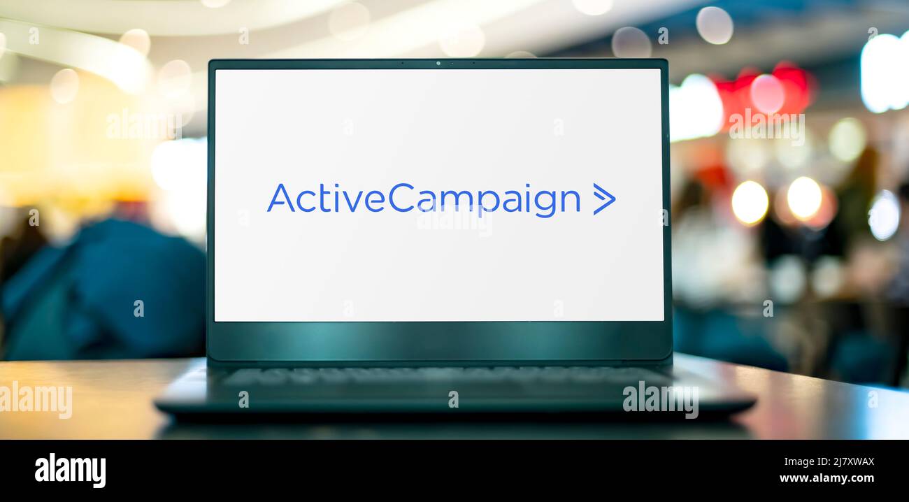 POZNAN, POL - APR 7, 2022: Laptop computer displaying logo of ...