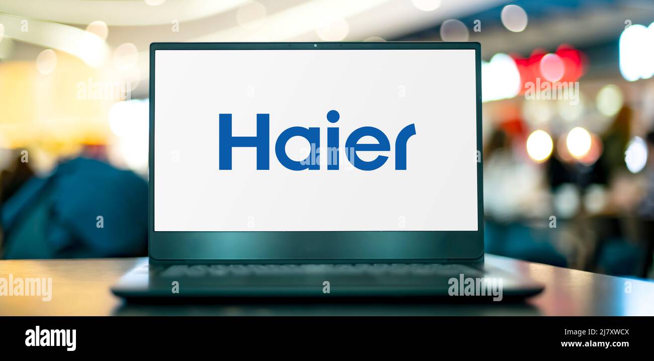 POZNAN, POL - FEB 25, 2022: Laptop computer displaying logo of Haier ...