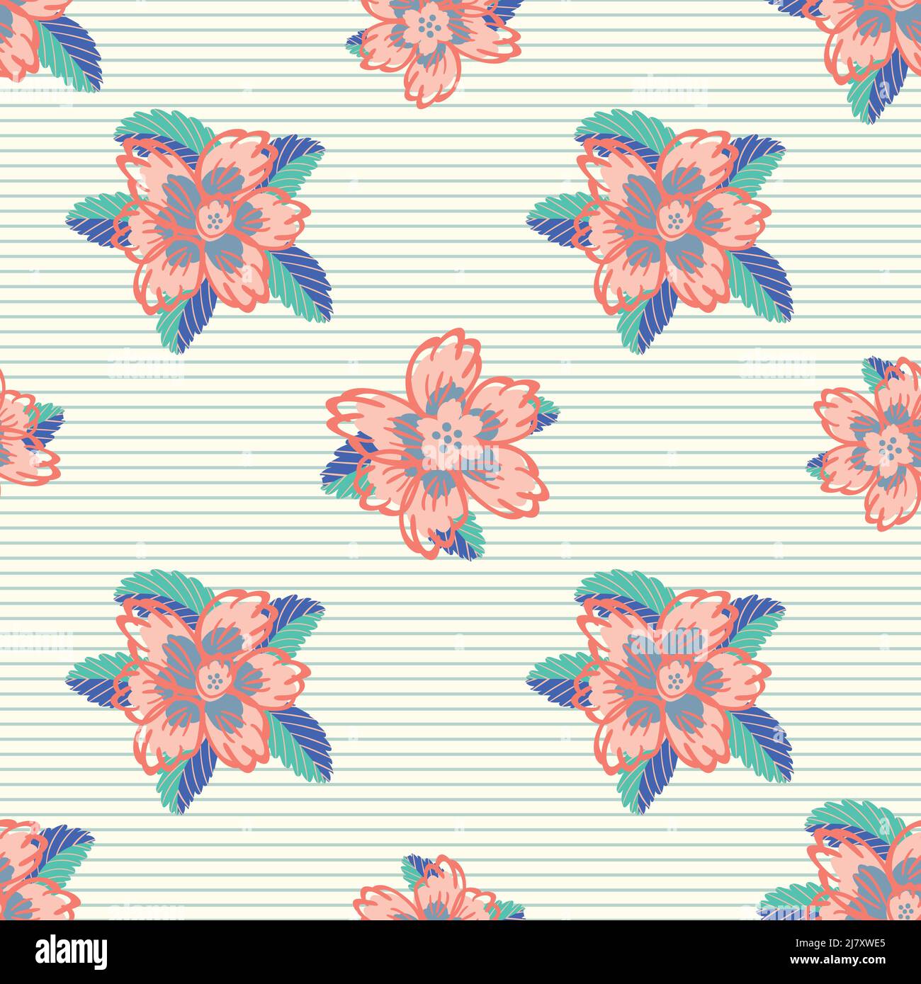 Cottage garden flowers seamless vector pattern background. Pink pastel ...