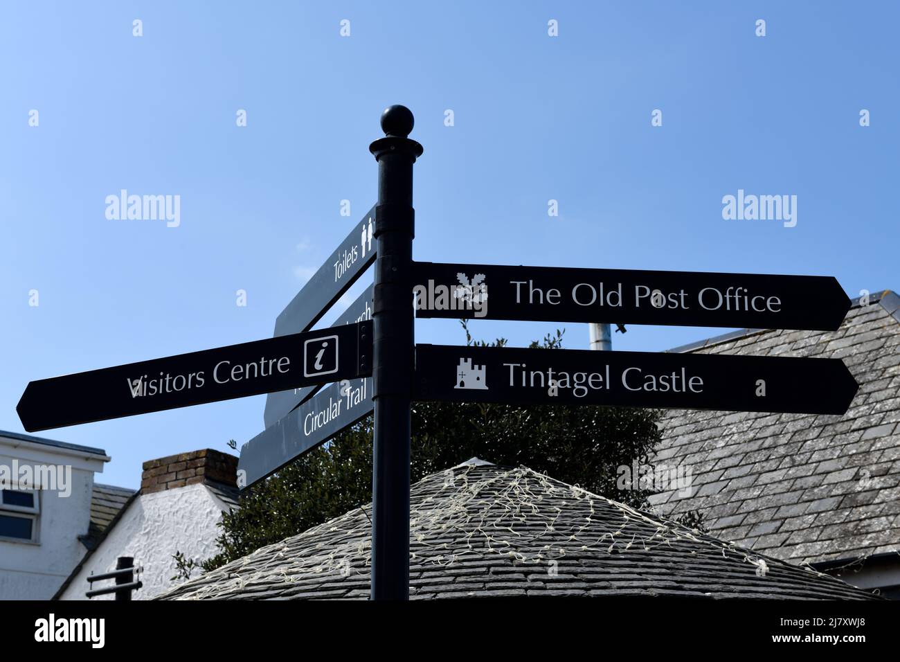 Sign Post in Tintagel Cornwall England uk Stock Photo - Alamy
