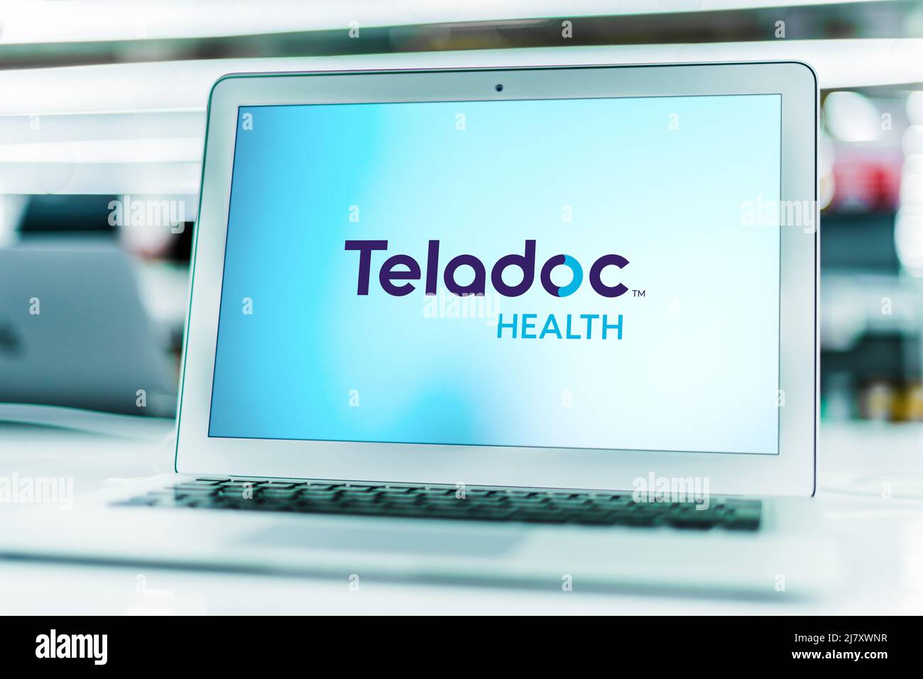 POZNAN, POL - OCT 22, 2021: Laptop computer displaying logo of Teladoc ...