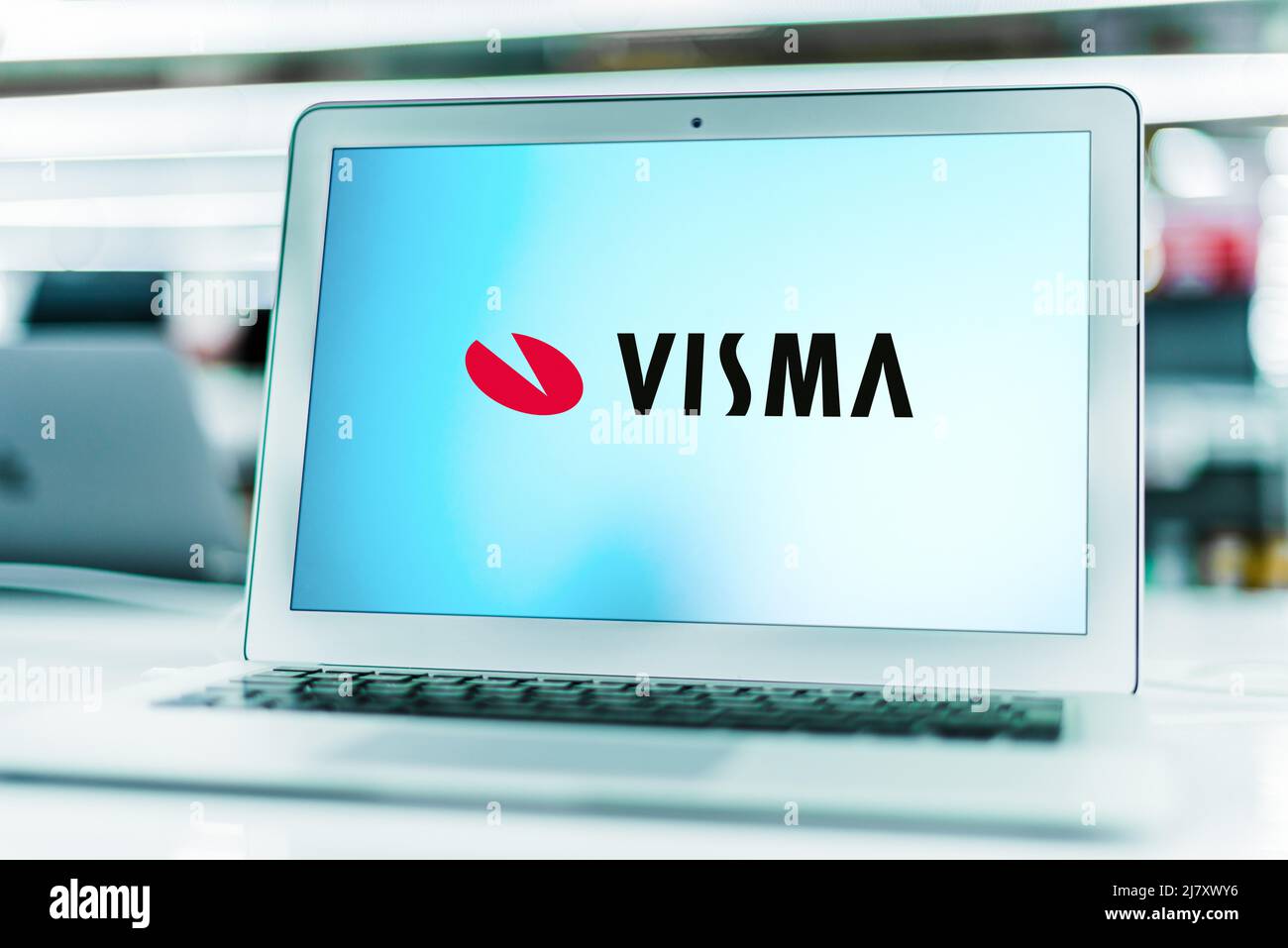 POZNAN, POL - DEC 8, 2021: Laptop computer displaying logo of Visma, a ...