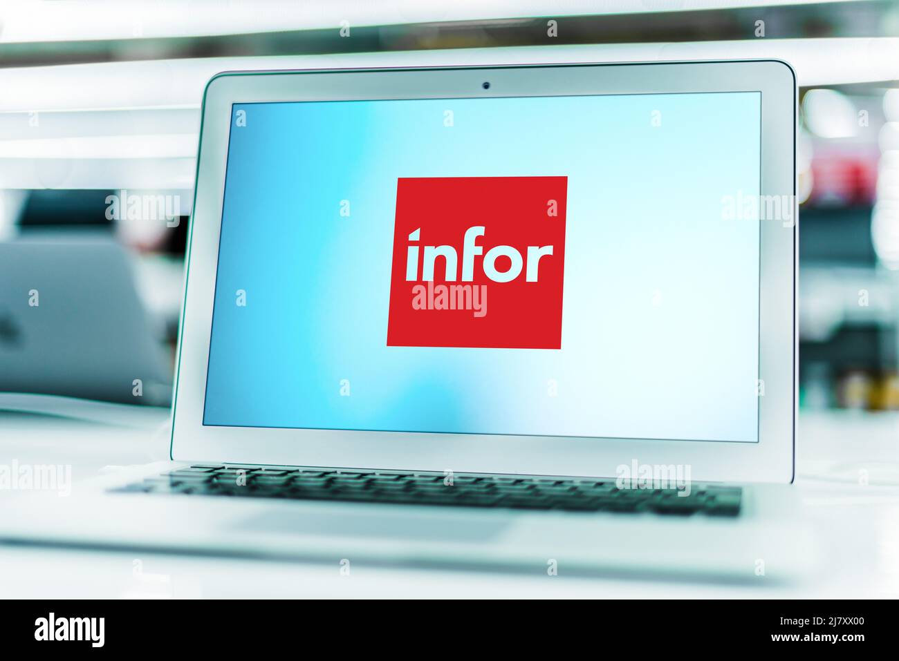 POZNAN, POL - DEC 8, 2021: Laptop computer displaying logo of Infor, a ...