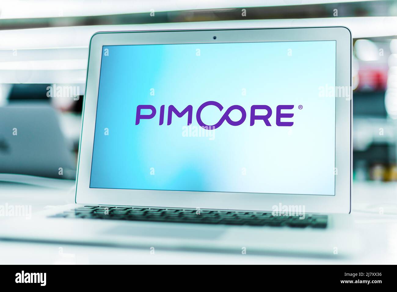 POZNAN, POL - DEC 8, 2021: Laptop computer displaying logo of Pimcore ... POZNAN, POL - DEC 8, 2021: Laptop computer displaying logo of Pimcore ...