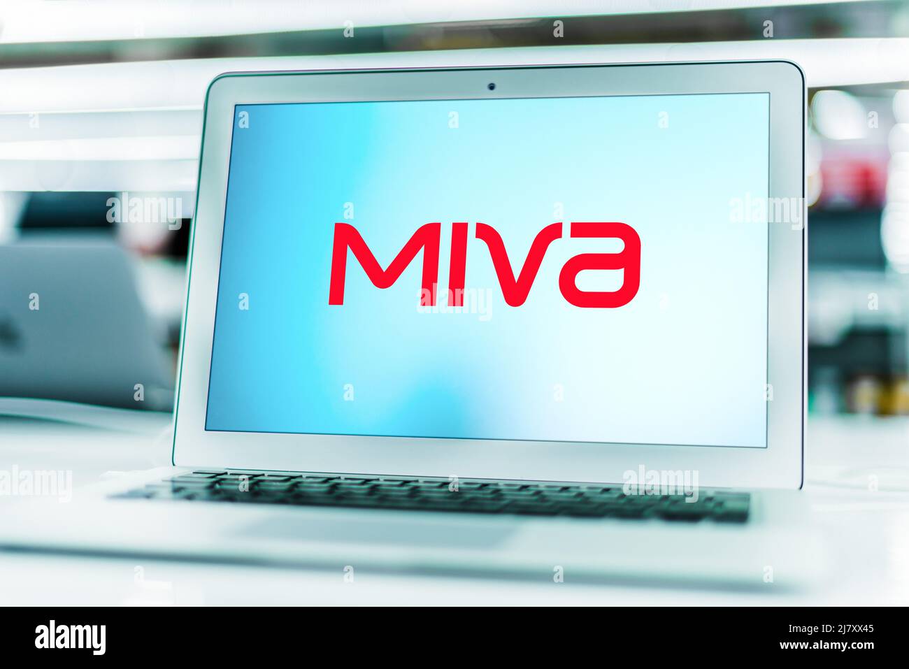 POZNAN, POL - DEC 8, 2021: Laptop computer displaying logo of Miva, Inc ...