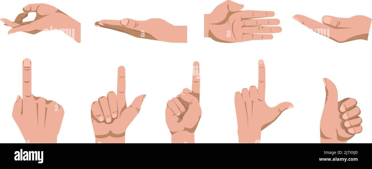 Non verbal communication, hand gestures giving or taking, showing with ...