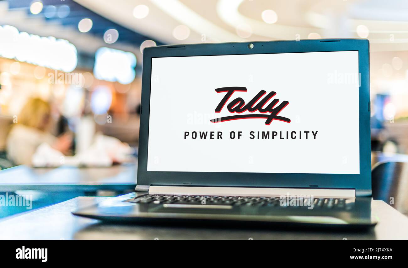 POZNAN, POL - DEC 8, 2021: Laptop computer displaying logo of Tally ...