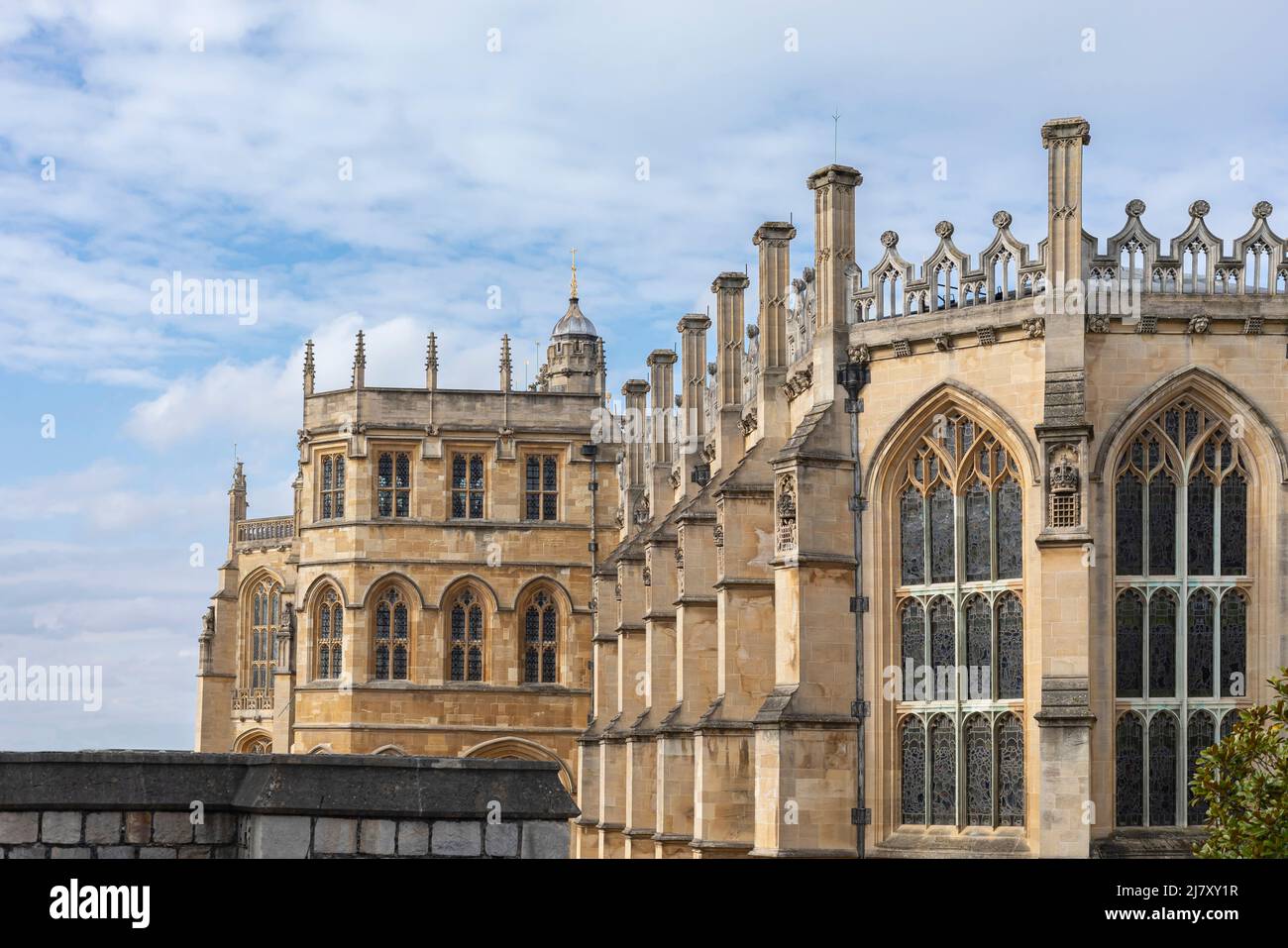Tall arched windows of a church in the grounds of Windsor Castle the ...