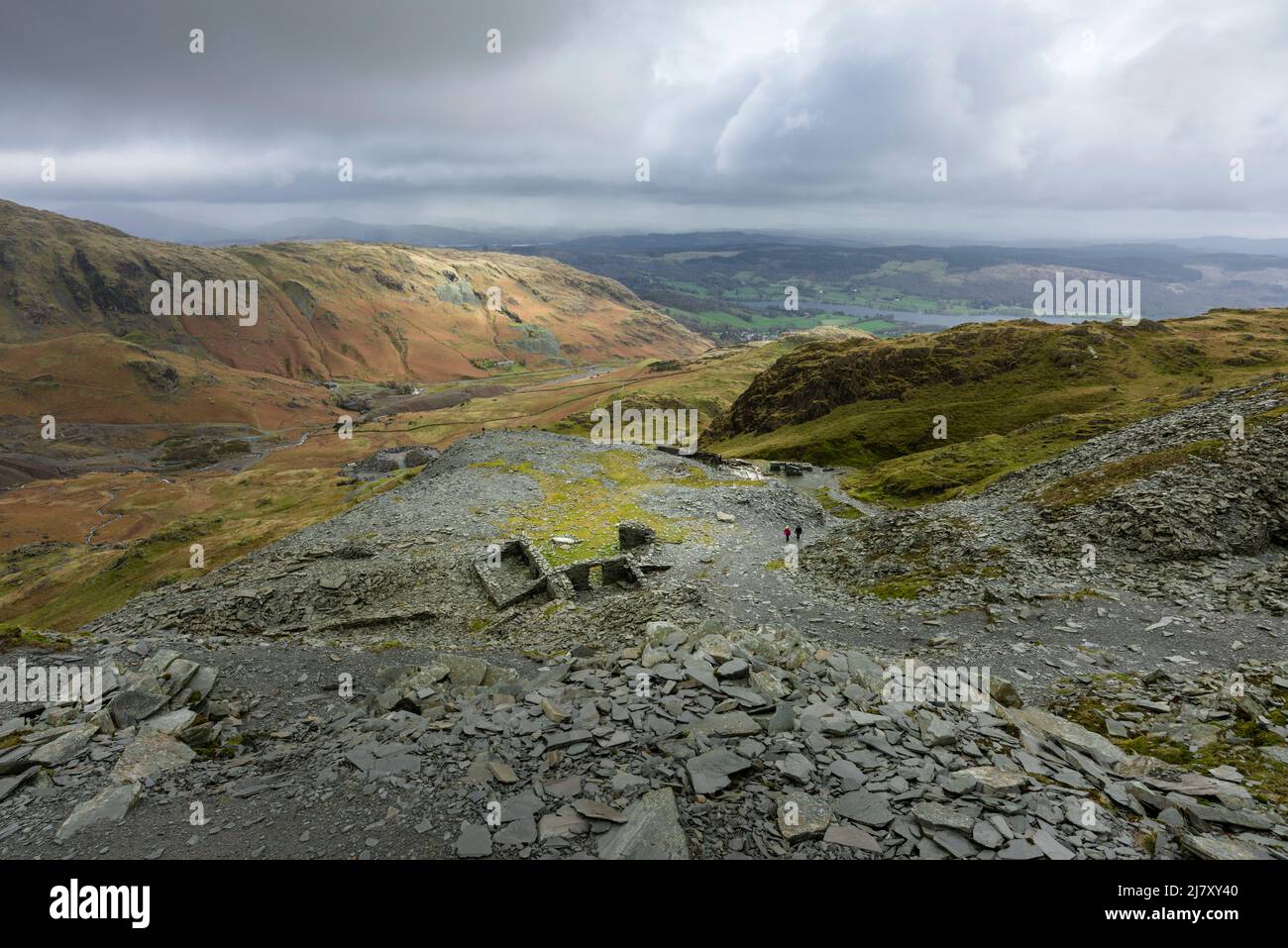 Remnants of the slate quarry workings at Saddlestone quarry on the ...
