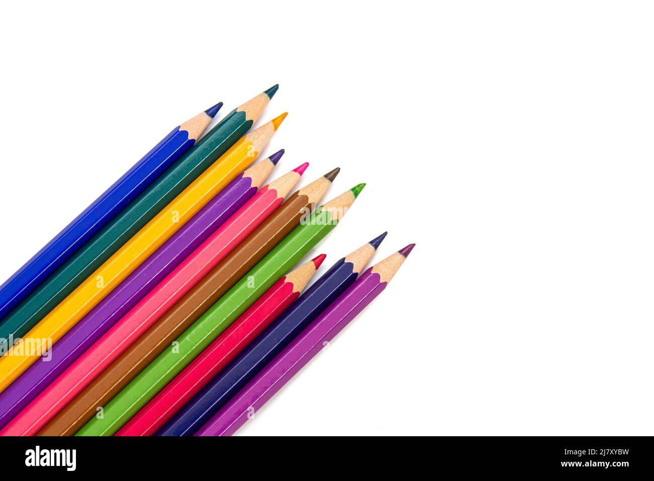 Colorful crayons isolated on white background. Top view Stock Photo - Alamy