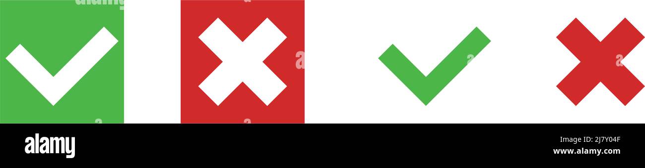 Check mark and cross mark icon set. Right and wrong. Editable vector ...