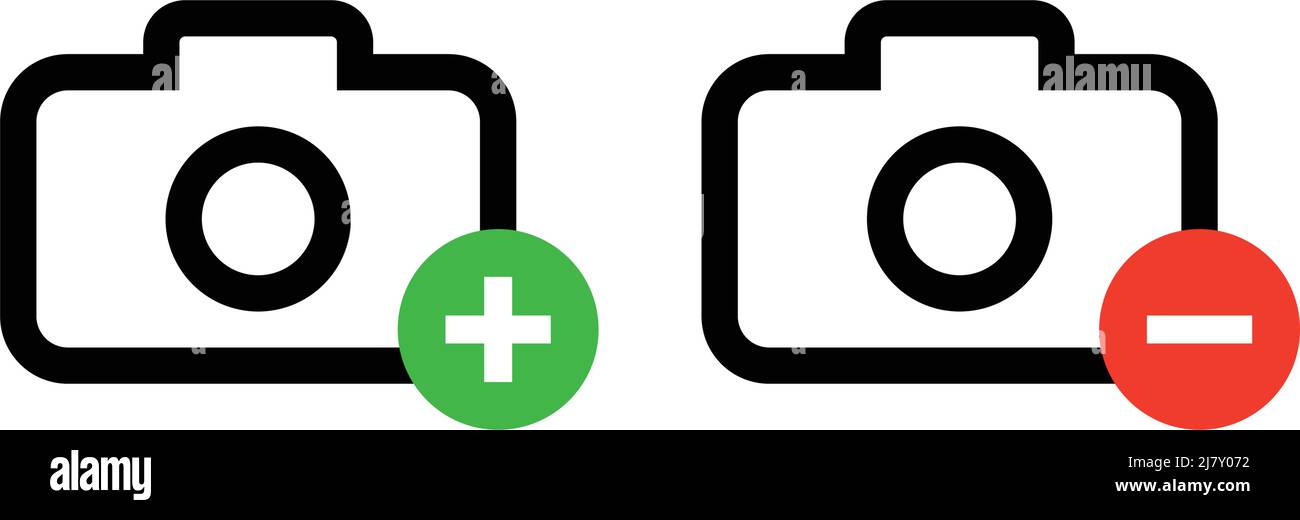 A set of camera icons. Adding photo and deleting photo. Editable vector ...