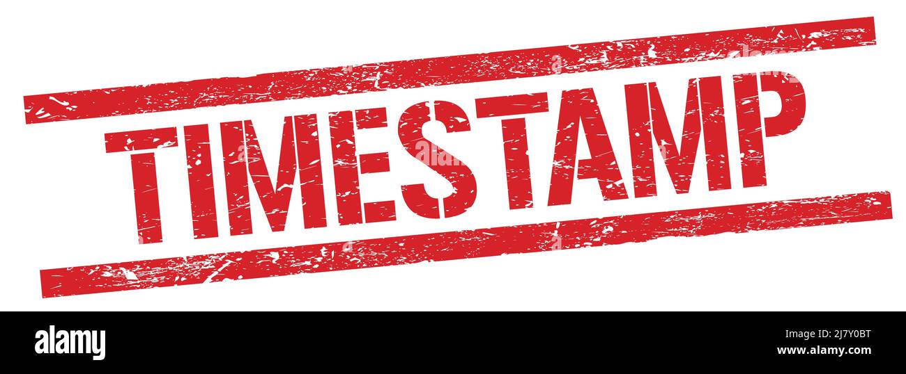 TIMESTAMP text on red grungy rectangle stamp sign Stock Photo - Alamy