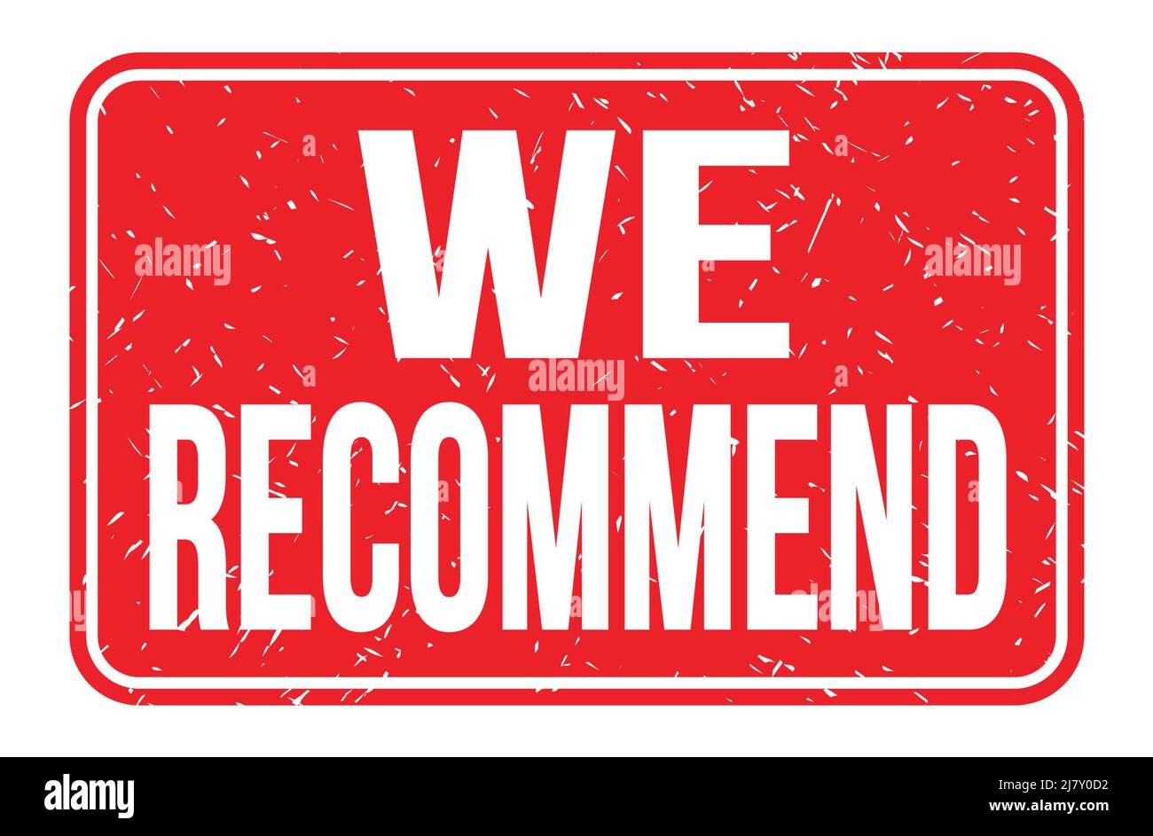 WE RECOMMEND, words written on red rectangle stamp sign Stock Photo - Alamy
