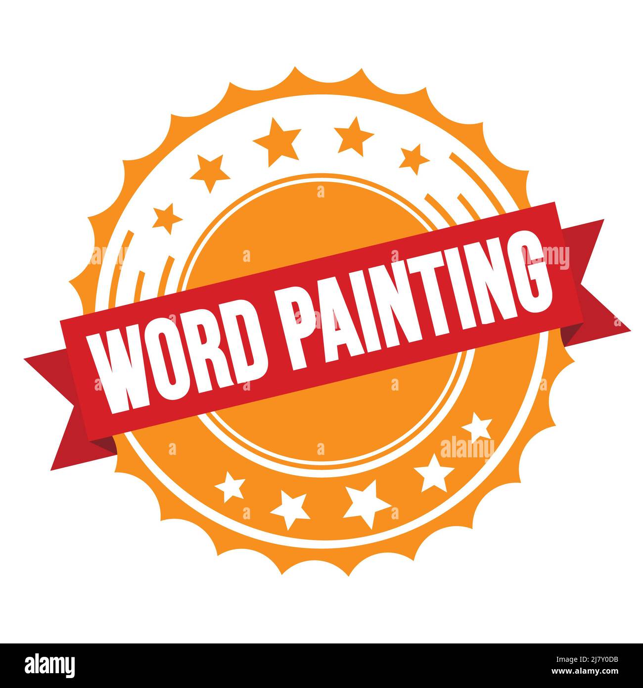 WORD PAINTING text on red orange ribbon badge stamp Stock Photo - Alamy