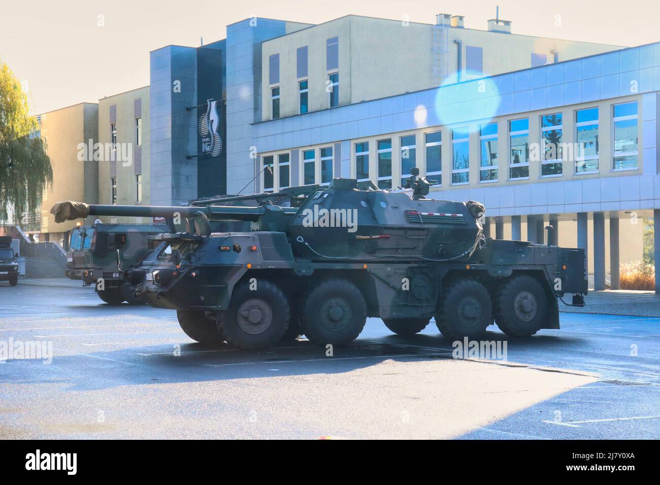 Polish military vehicle in a parking lot at an event in downtown ...