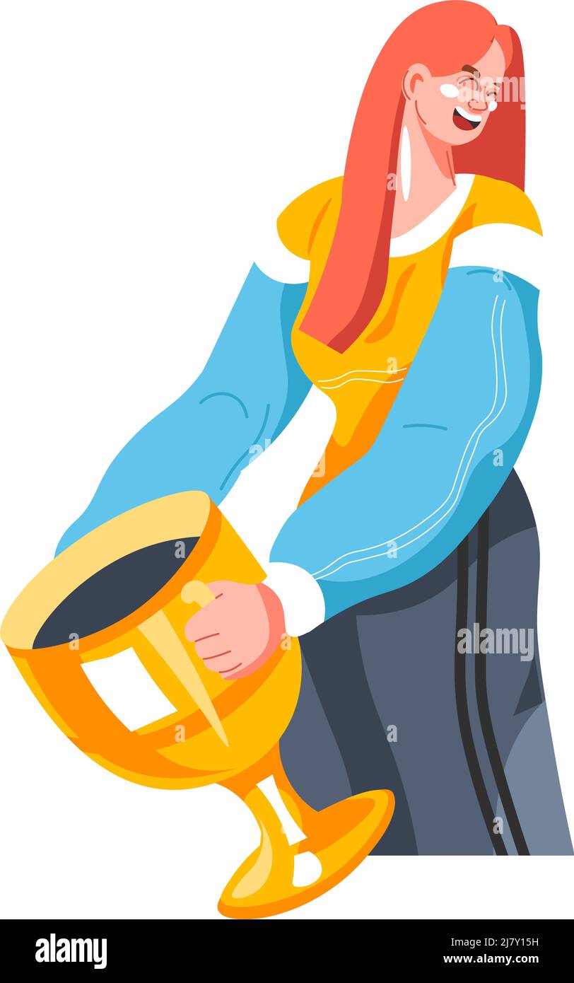 Female character holding award for sports achievement, competition or ...