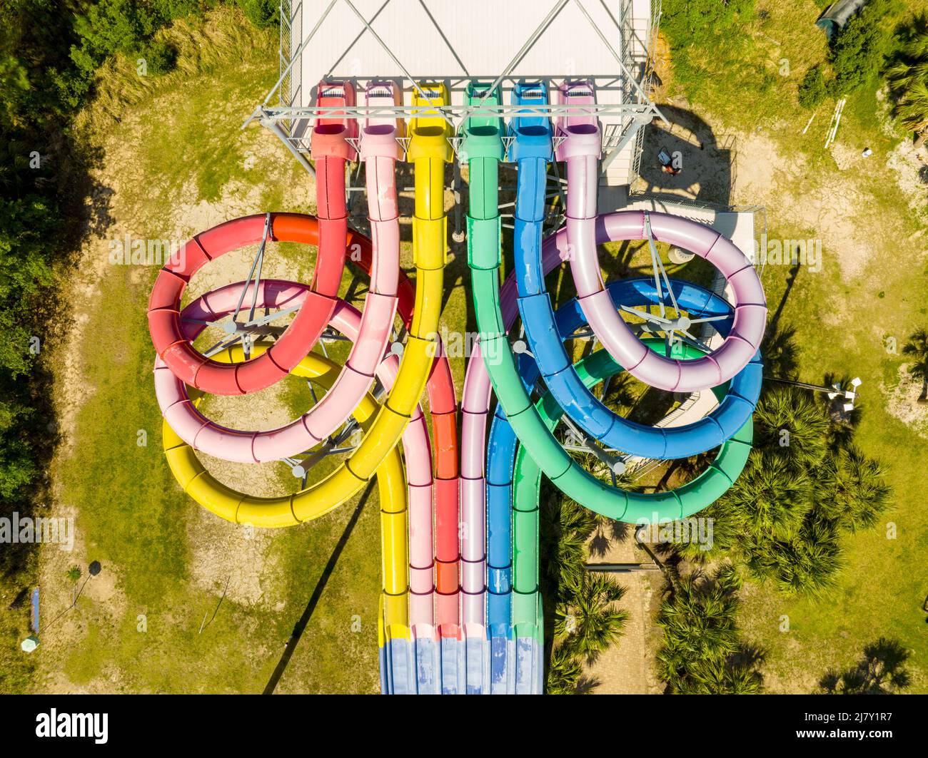 Aerial drone photo water park, slide tubes Stock Photo - Alamy