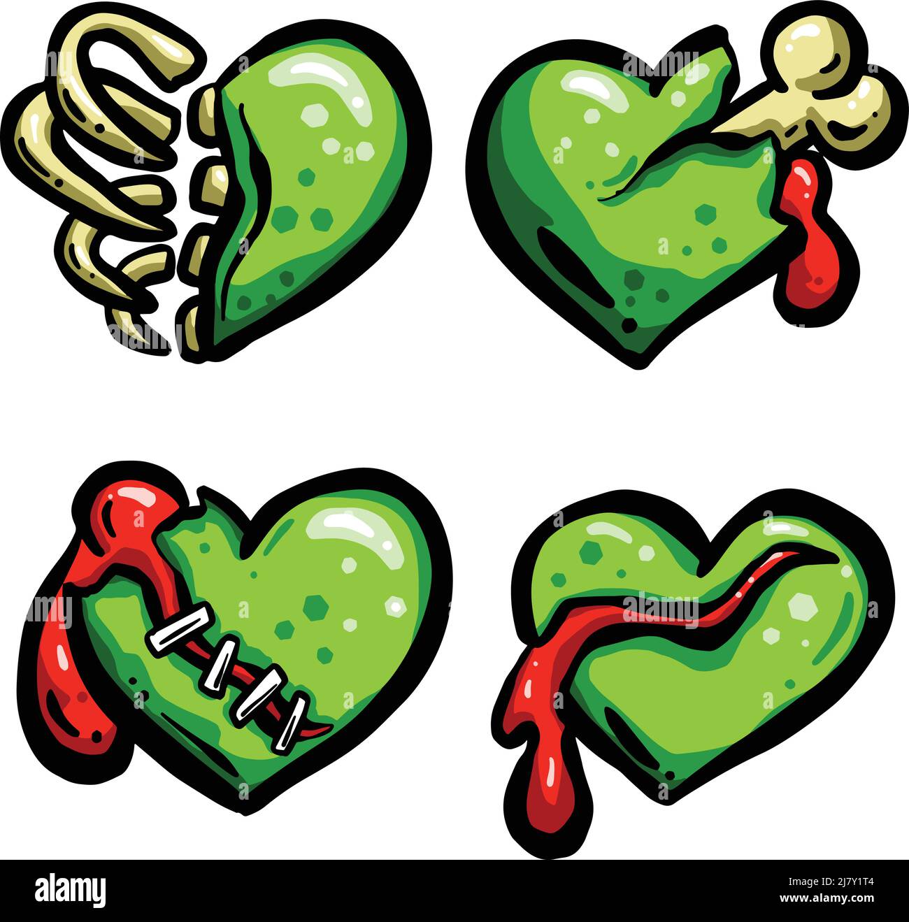 Zombie Cartoon Love Heart with Blood and Bones for Halloween Stock ...