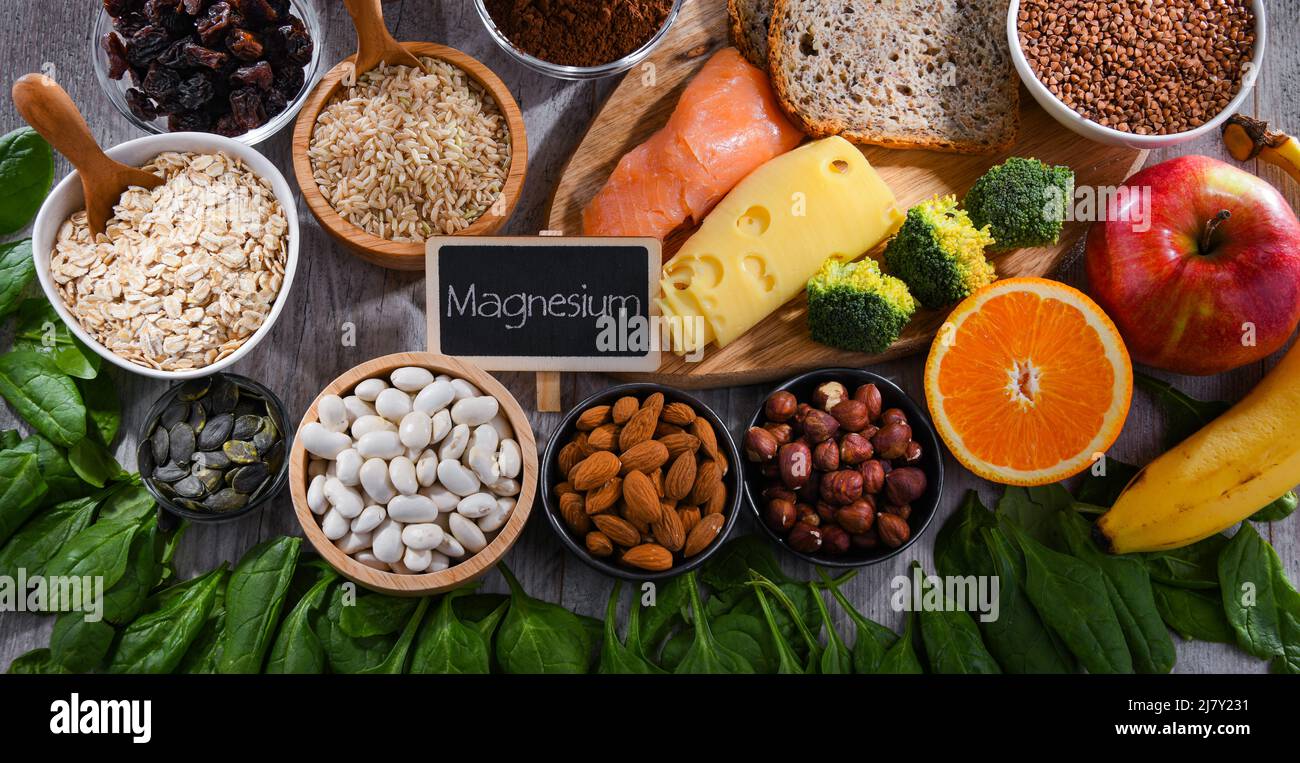 Composition with food products rich in magnesium Stock Photo - Alamy