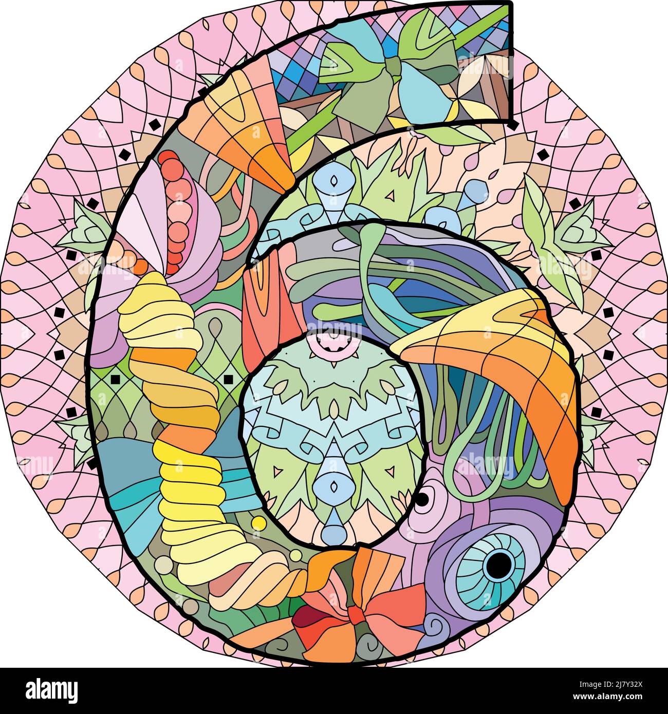 Six number on mandala Isolated zentangle illustration for decoration ...