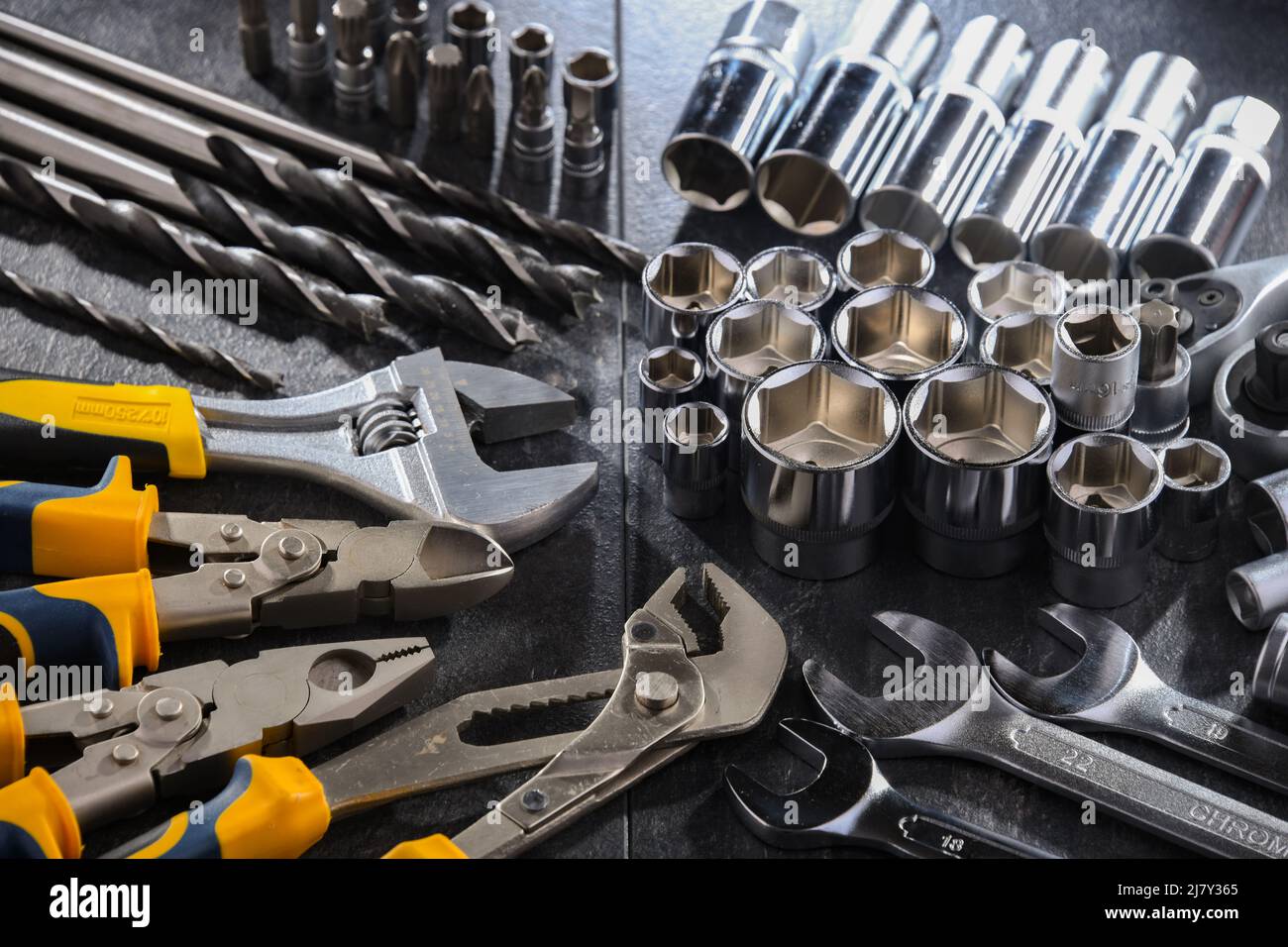 Composition with a variety of metal tools Stock Photo - Alamy