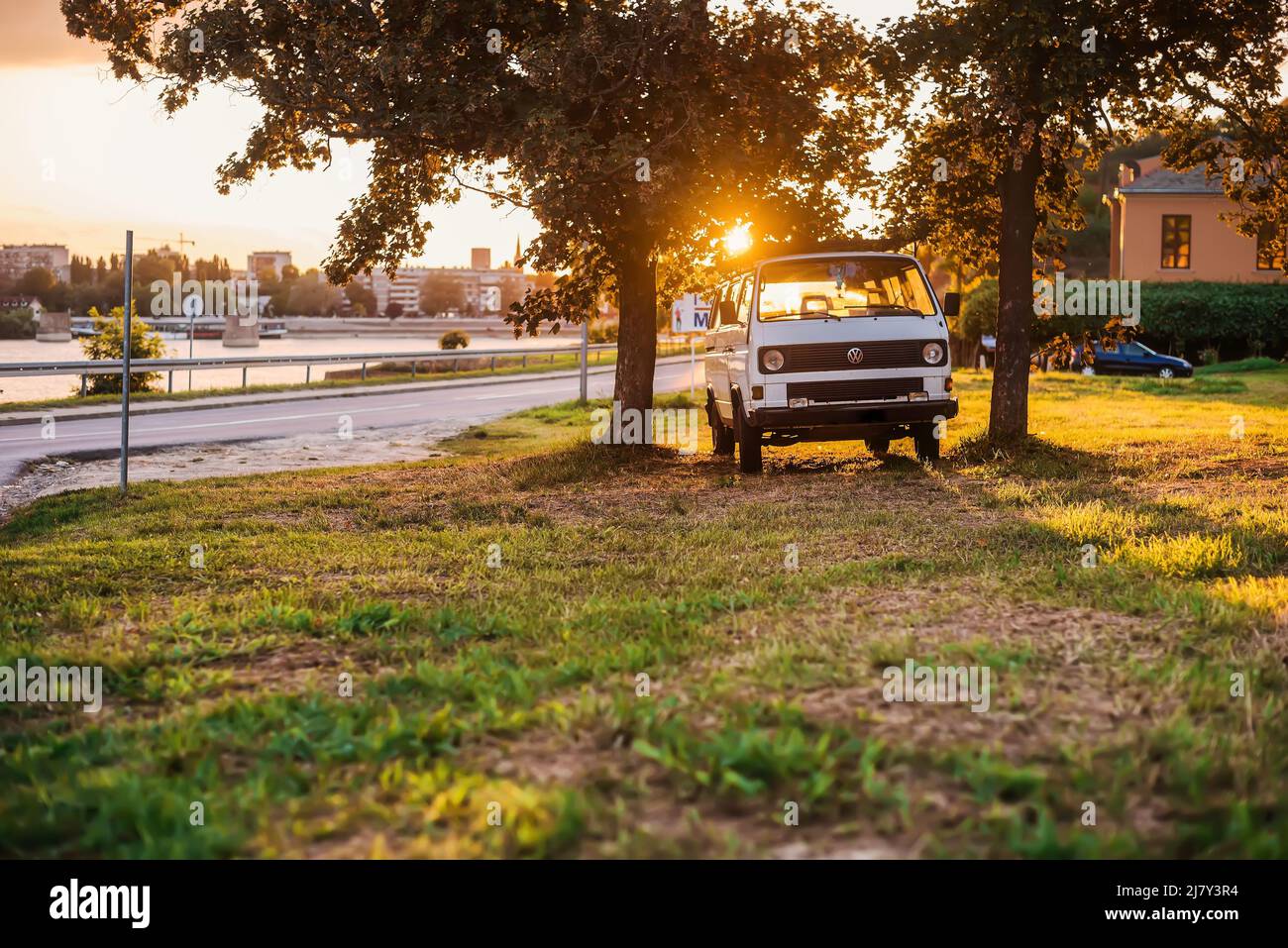 Vintage Car at Sunset in Novi Sad Stock Photo - Alamy