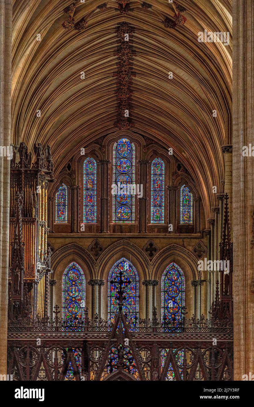 The colourful stained glass windows of Ely Cathedral's Presbytery ...